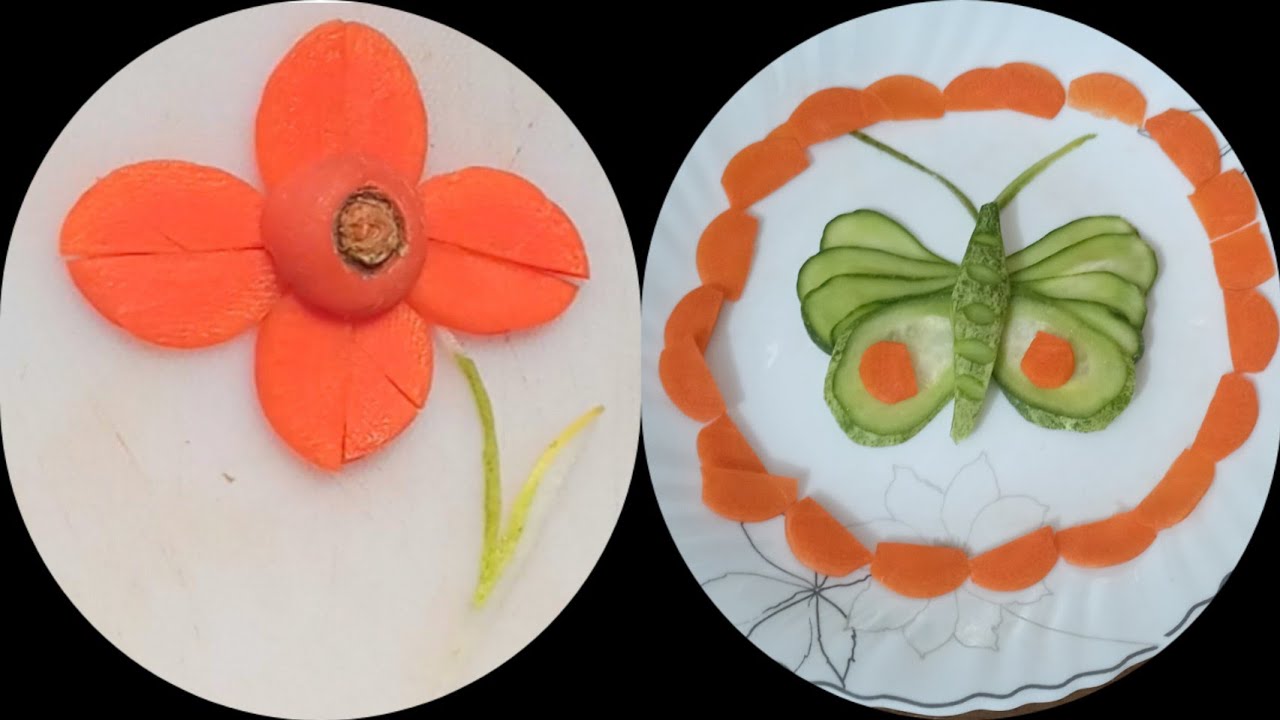 How to make carrot flower and cucumber and carrot butterfly || Fruit ...