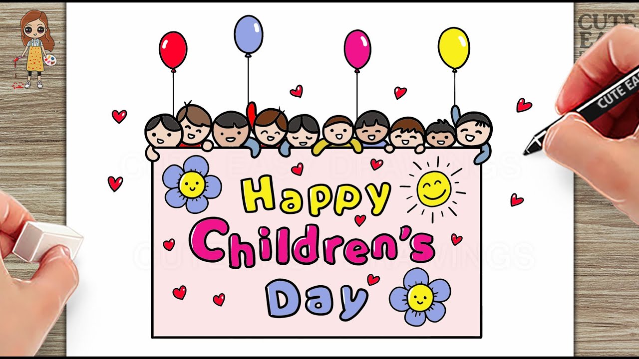How to Draw Happy Children's Day Easy | Children's Day Drawing Easy ...