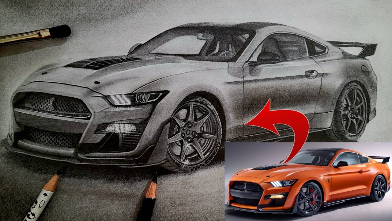 How to draw a realistic Ford Mustang | Ford Mustang Shelby GT 500 - YouTube
