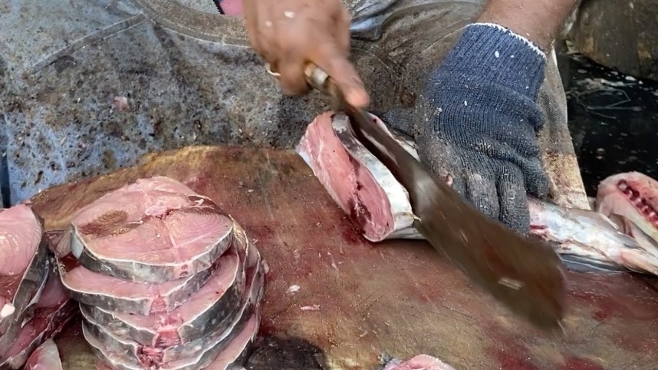 yellow fin tuna fish round slices fish cutting skills🔥🔪kasimedu ...