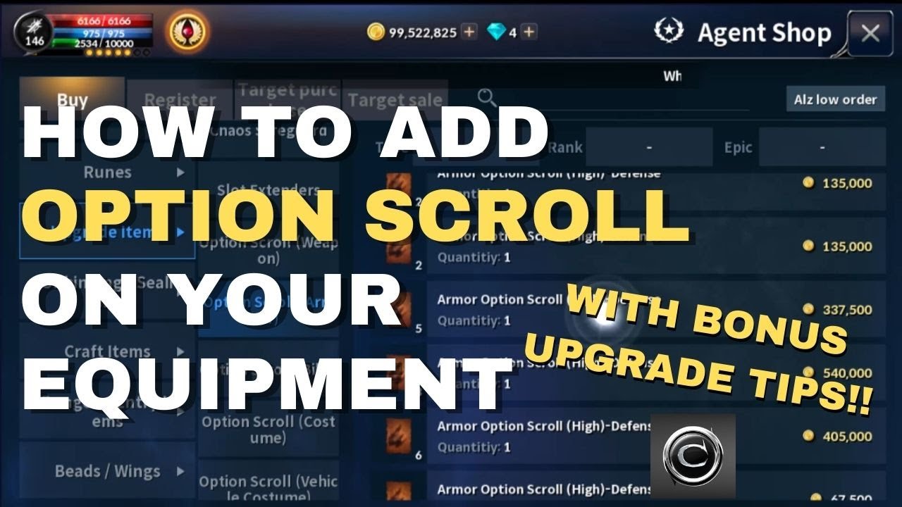 HOW TO ADD OPTION SCROLL ON YOUR EQUIPMENT WITH BONUS UPGRADE TIPS ...