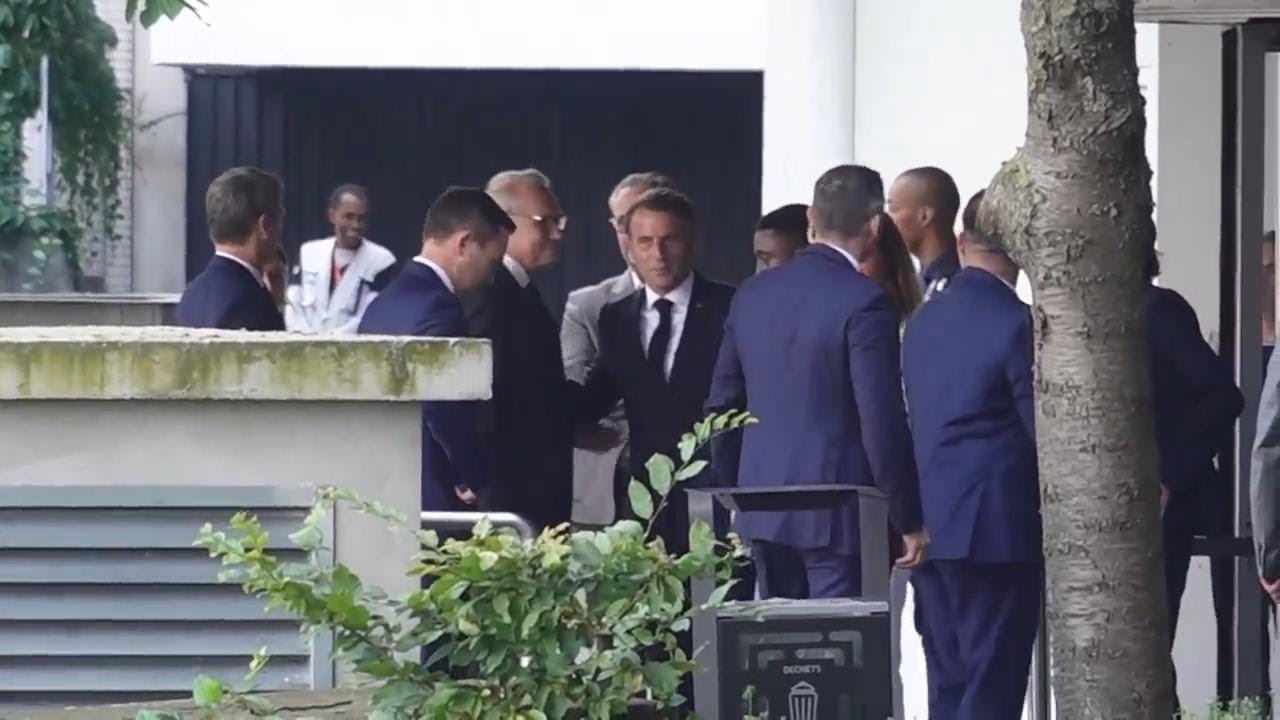 French President Macron arrives at Olympic media center as French Alps ...