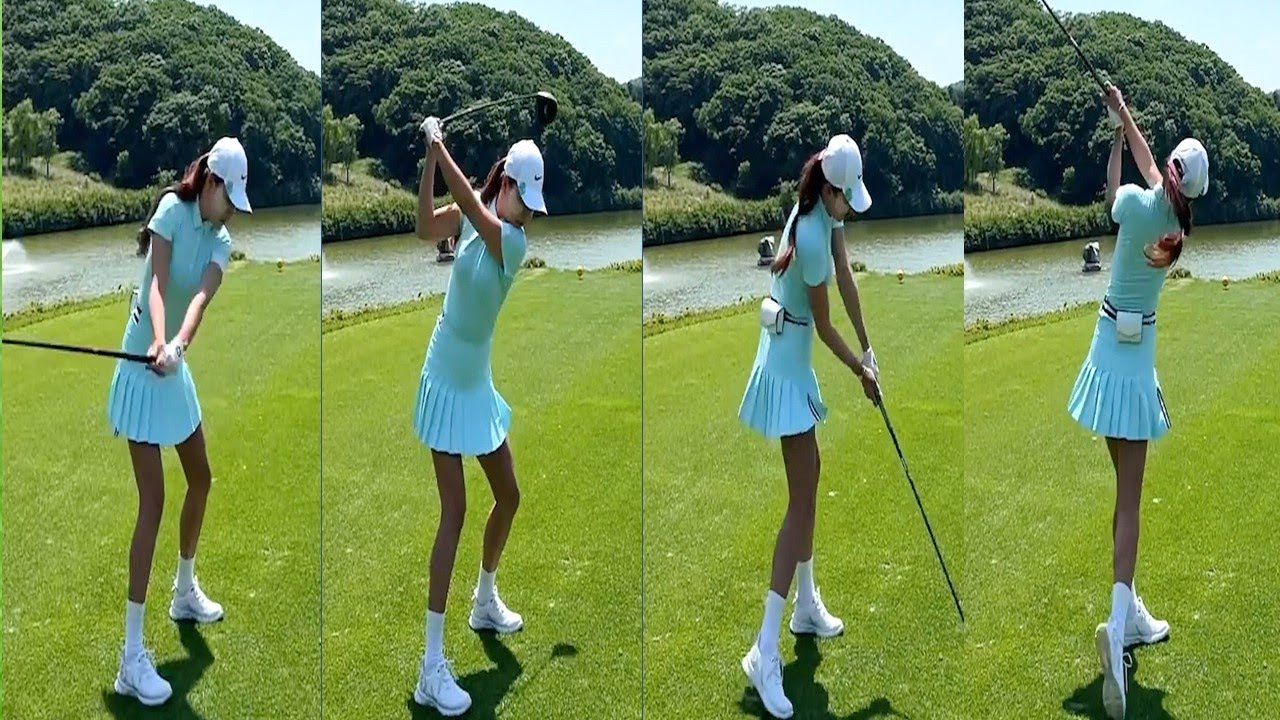 어께는 쳐진채 두고 팔꿈치 아래쪽 팔뚝을 이용해 클럽을 던지듯 들었다 뿌린다👍 어께를 들썩이는 프로는 세상 어디에도 없다는