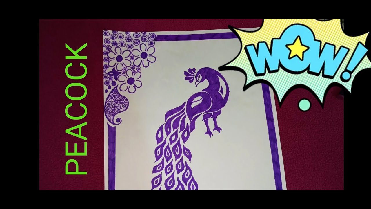 How to draw beautiful peacock with pen for kids | The national bird of ...