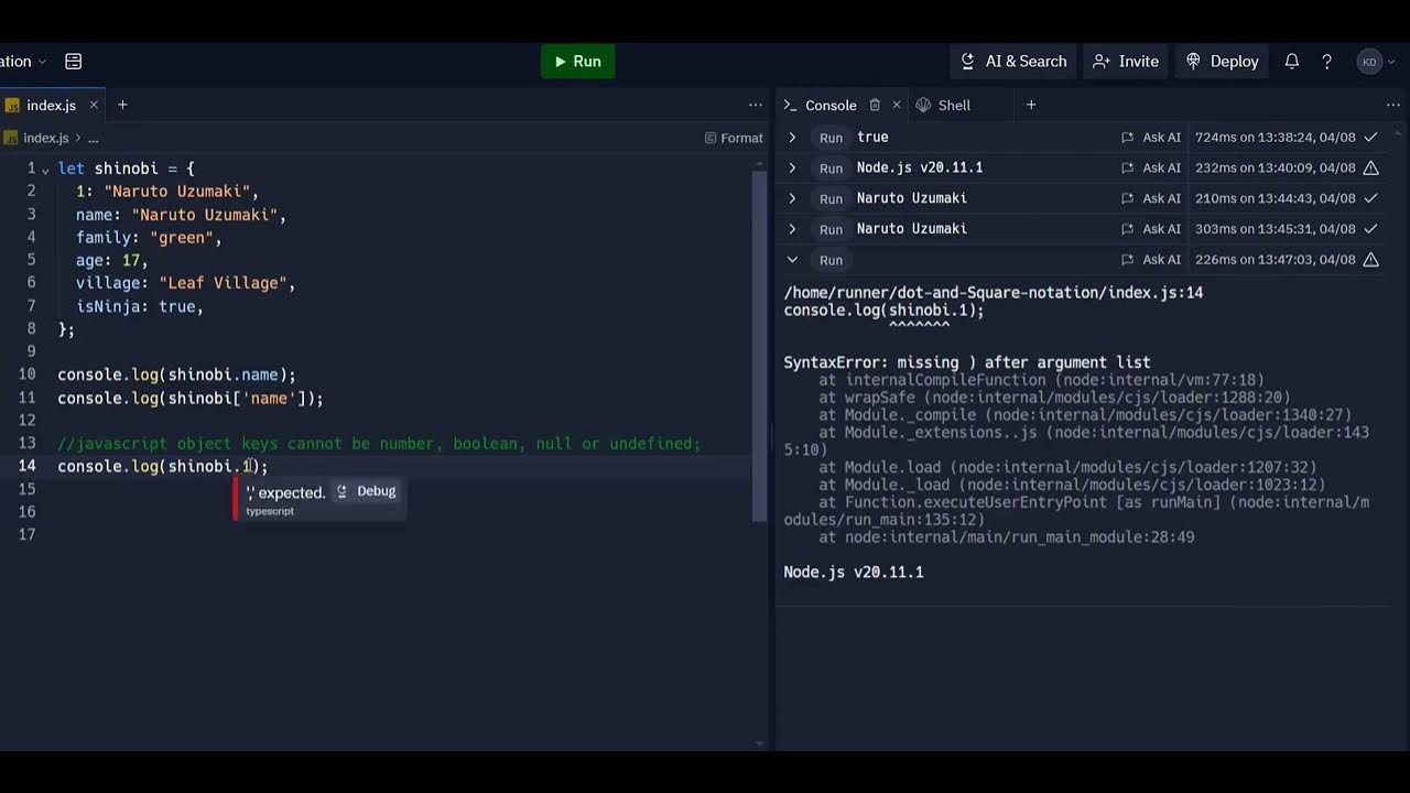 dot and Sqaure bracket Notation - YouTube