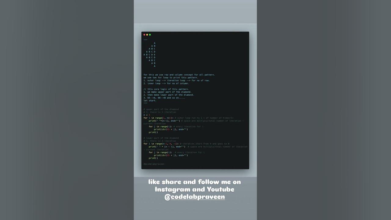 Python Diamond Character Pattern Coding Learnpython Programming