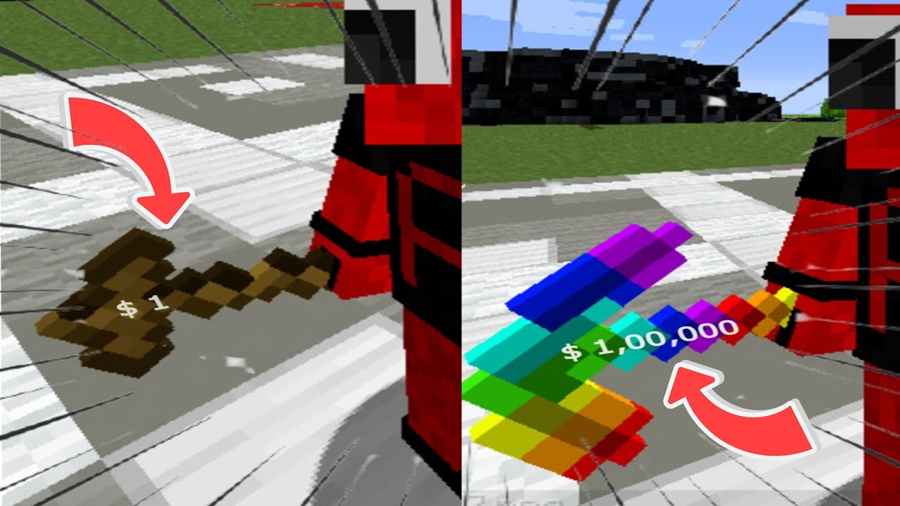 Crafted $100,000 RAINBOW PICKAXE and $1 DIRT PICKAXE in Minecraft - YouTube