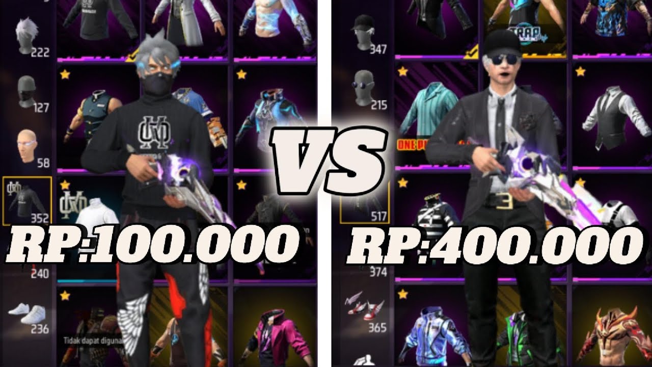 REVIEW AKUN FF HARGA RP 100.000 VS RP 400.000 || GARENA FREE FIRE - YouTube