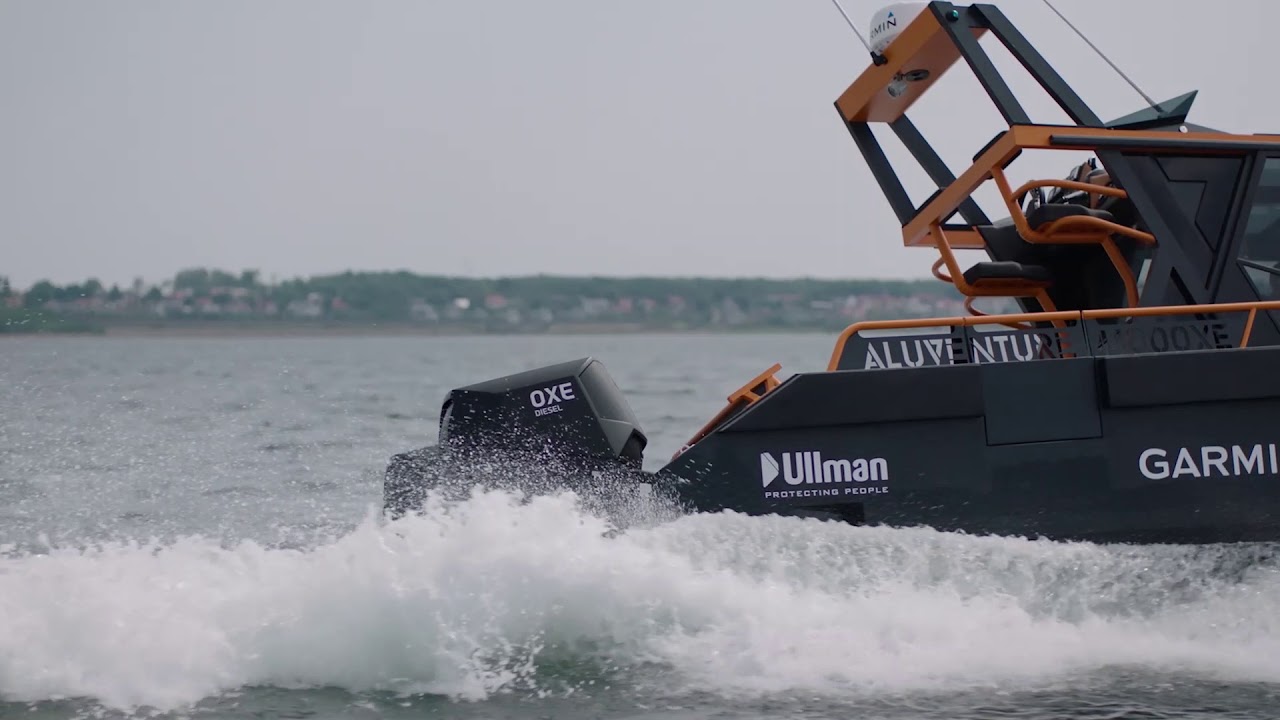 Aluventure with twin Oxe diesel outboards - YouTube