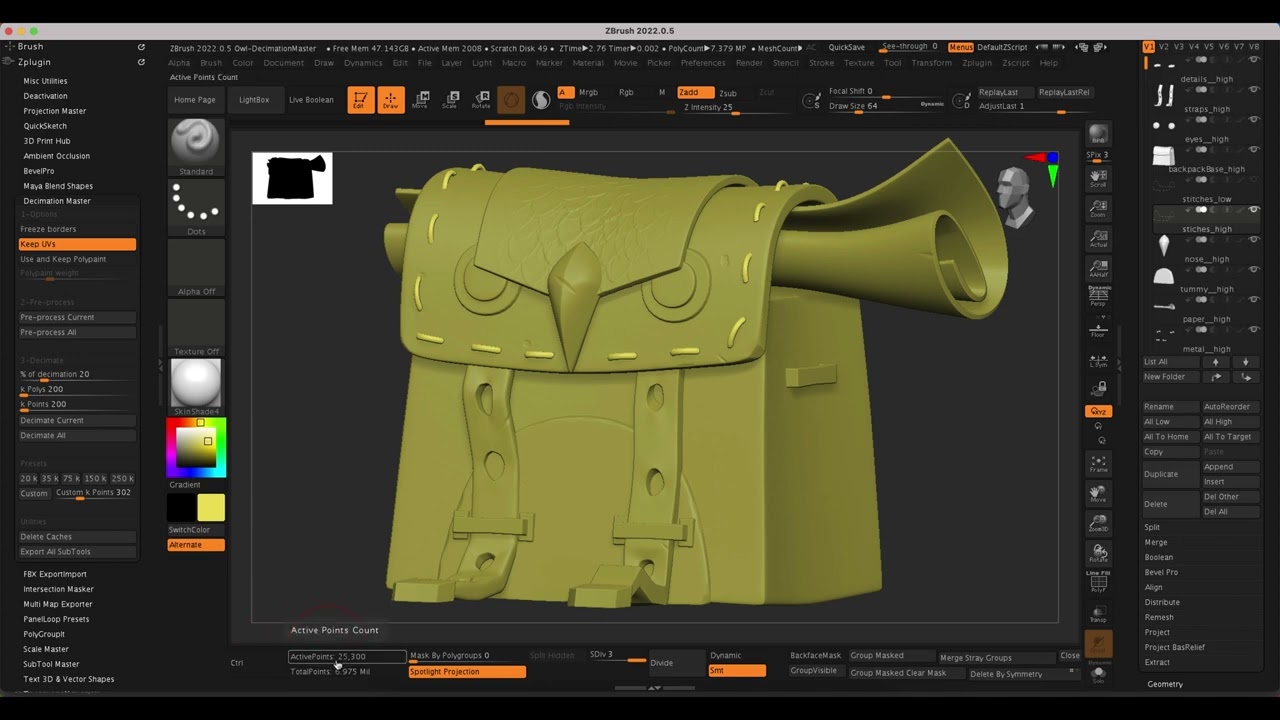 Game Ready Asset Demo - Part 4 - ZBrush To Maya - Rename + Decimation ...