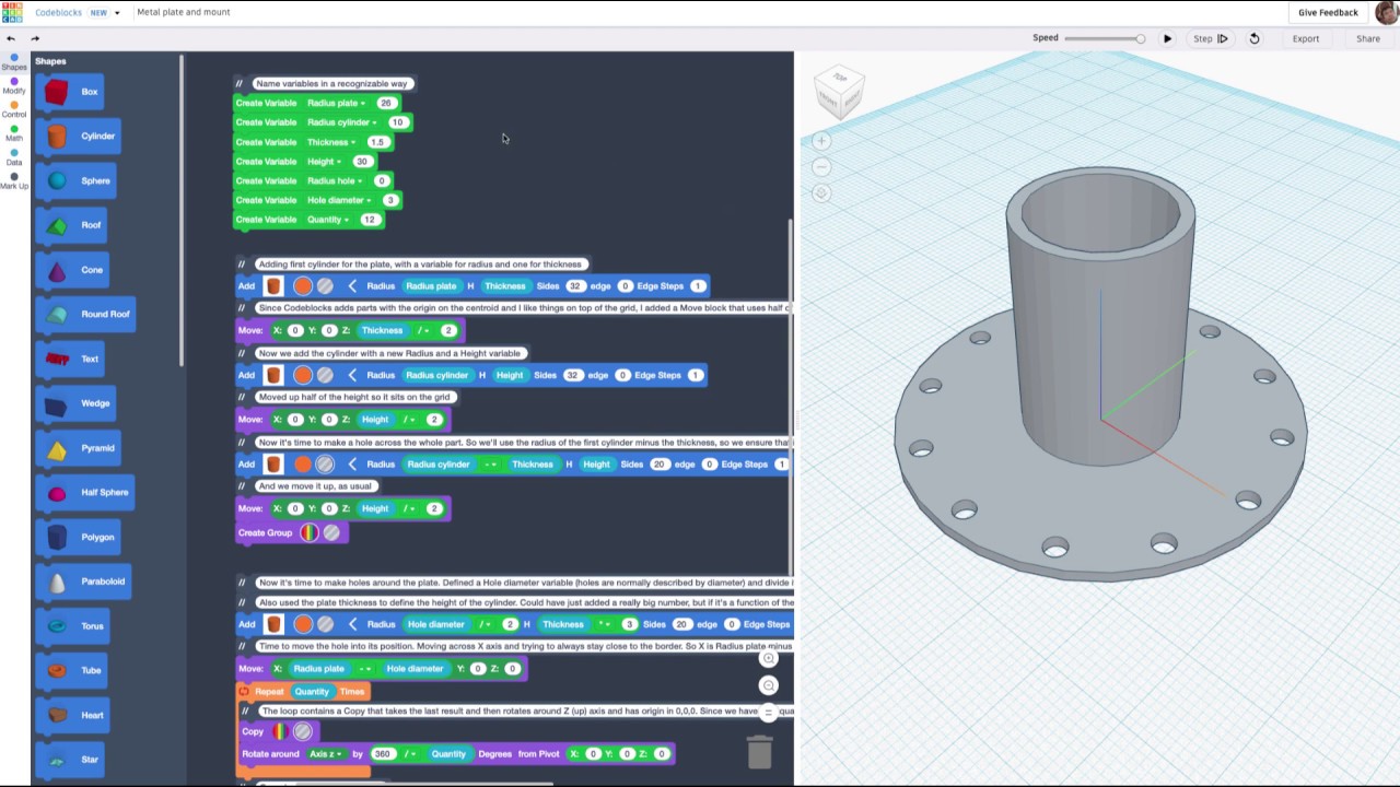 Metal part with Tinkercad Codeblocks - YouTube