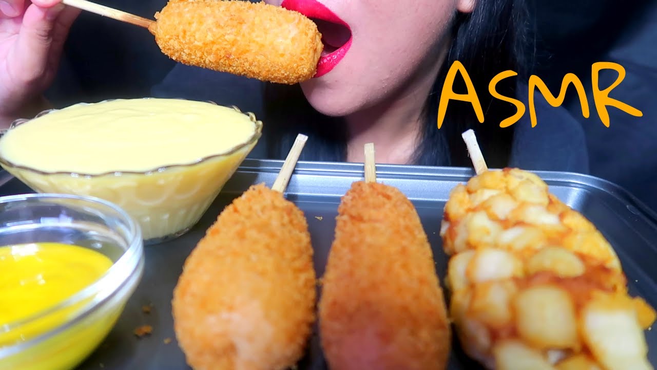 ASMR CHEESY CORN DOGS|| EATING SOUNDS || RELAXING SOUNDS - YouTube