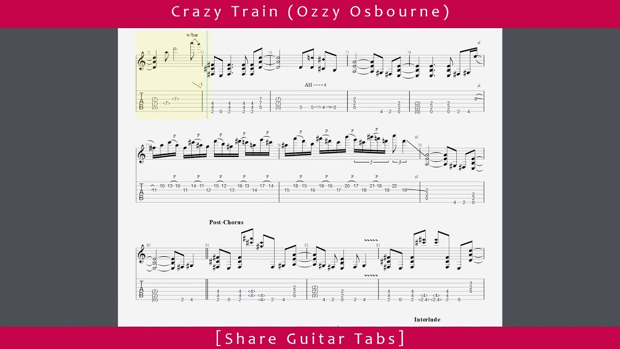 [Share Guitar Tabs] Crazy Train (Ozzy Osbourne) HD 1080p - YouTube