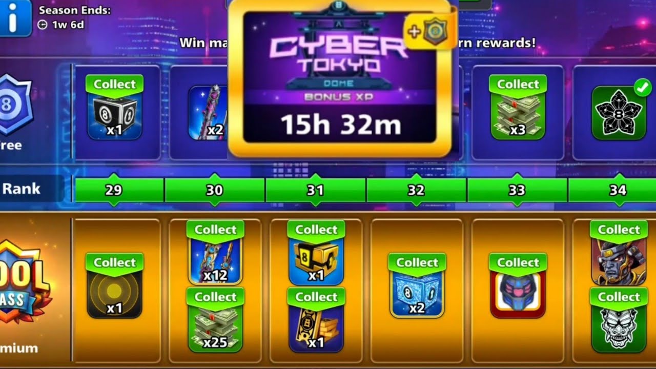 Collecting All Rewards from Cyber Tokyo Pool Pass in 8 Ball Pool - YouTube