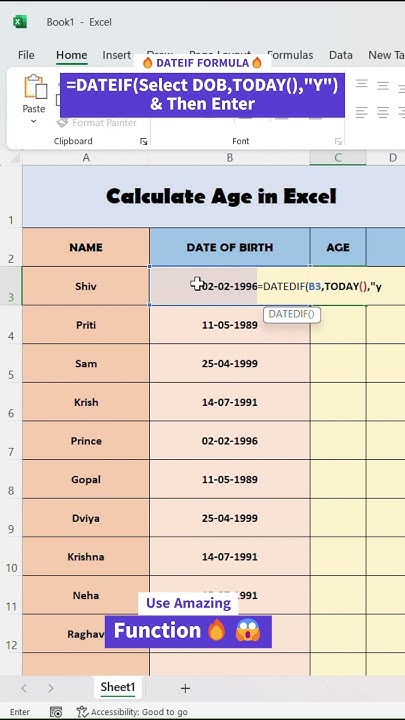How to Calculate Age in Excel 😱 | DATEIF Function in Excel 🔥😱# ...