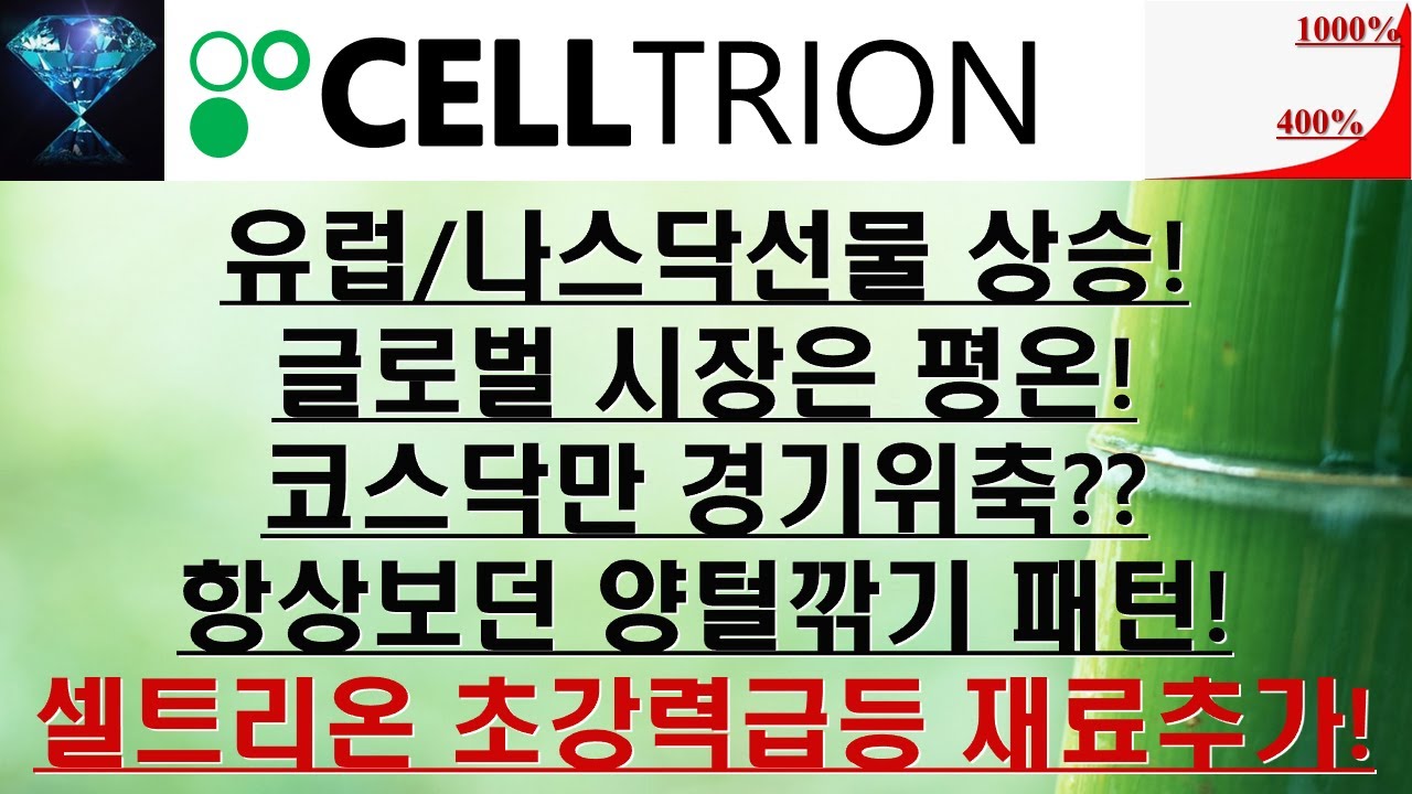 주식투자 셀트리온유럽나스닥선물 상승글로벌 시장은 평온코스닥만 경기위축항상보던 양털깎기 패턴셀트리온 초강력 급등재료 추가 Youtube