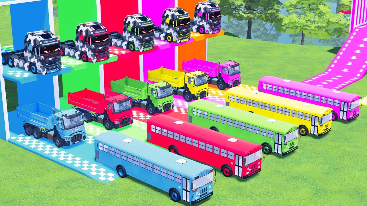 Garage with Colors - ALL MIXER TRUCK WITH DOUBLE FLATBED TRAILER TRUCK ...