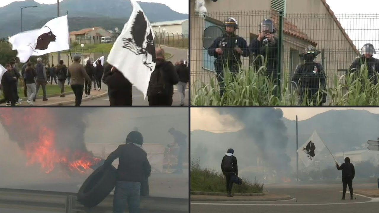 Corsican protesters hold bonfire, taunt riot police outside their ...