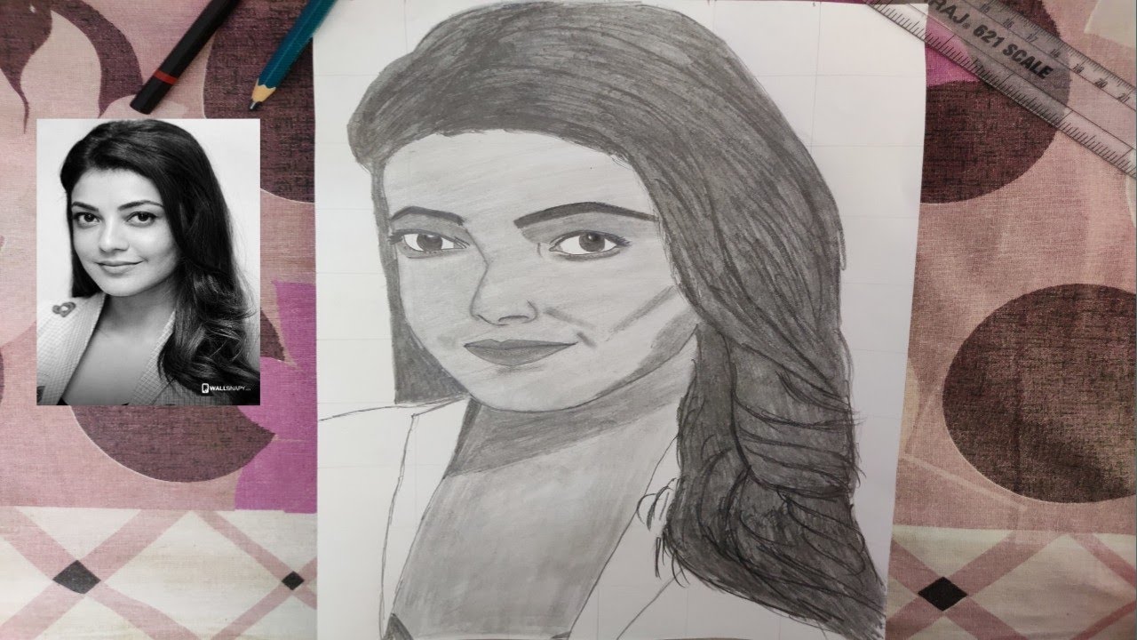 How to Draw Kajal Aggarwal | Kajal Aggarwal Drawing - YouTube
