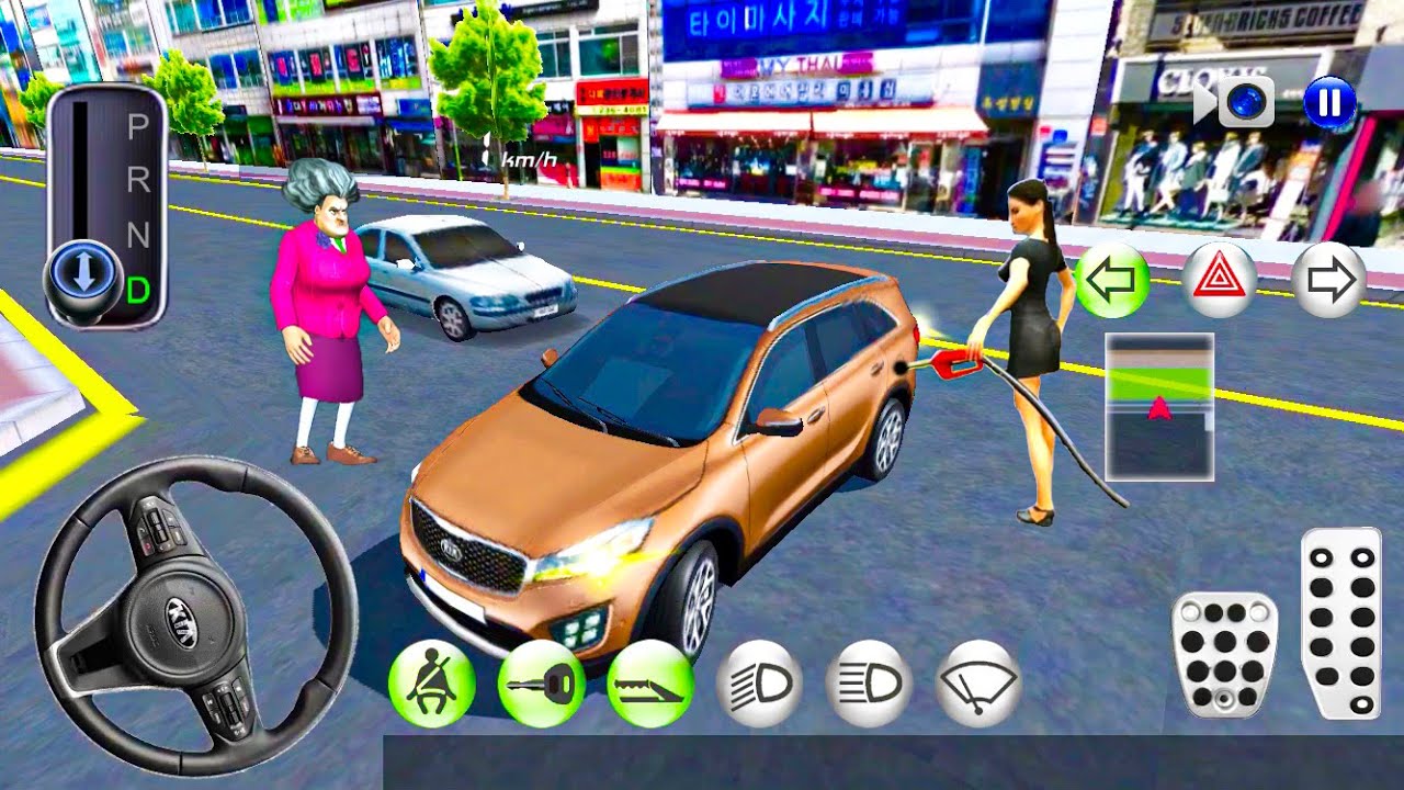 3D Driving Class Simulator - White Car vs Family Car Gas station ...