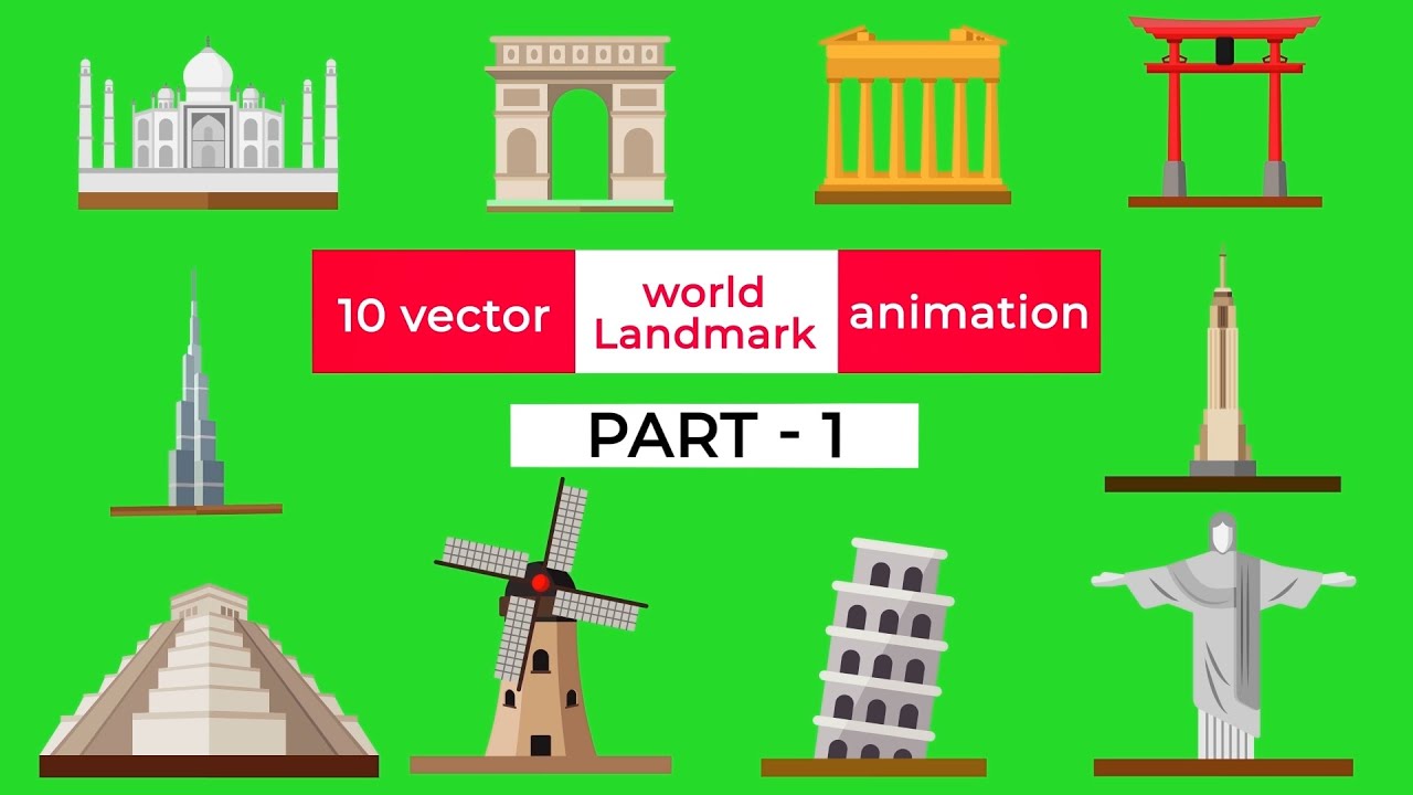 10 vector world landmark animation part 1 full hd with green screen ...