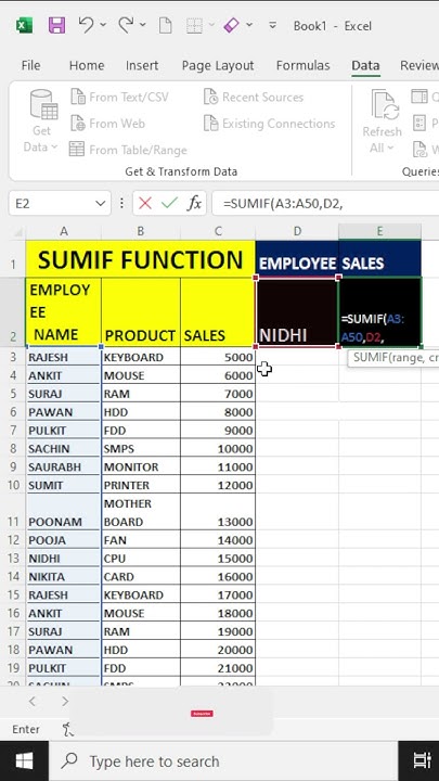 Mastering the SUMIF Function: Summing Data Based on Criteria in Excel" - YouTube