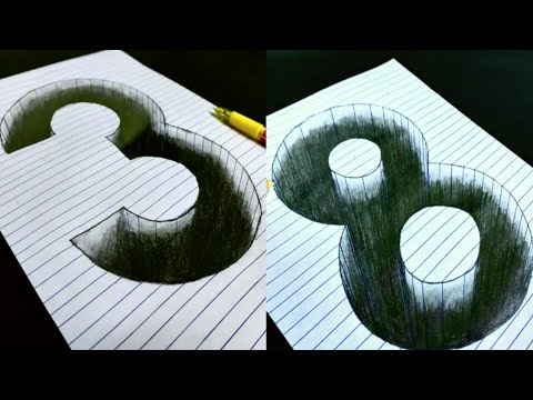 How to Draw 3d Drawing Number 3 & 8 | Easy Pencil Drawing Videos ...