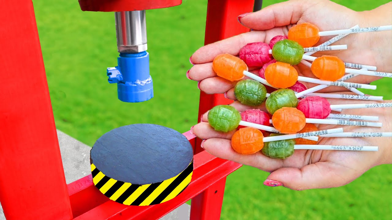 EXPERIMENT HYDRAULIC PRESS VS LOLLIPOPS - YouTube
