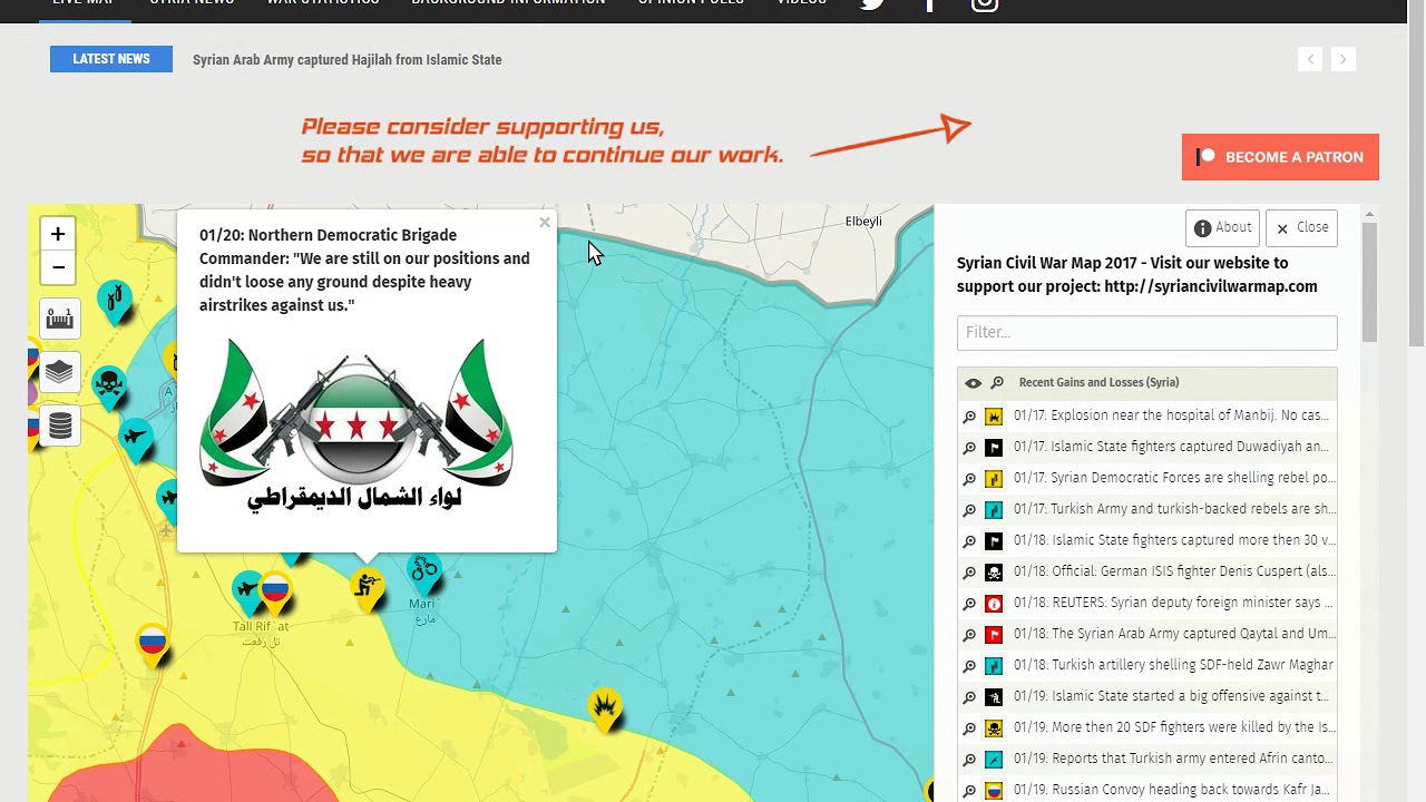 Syria Live Map - Afrin + Idlib Campaigns - 1/21/18 - YouTube