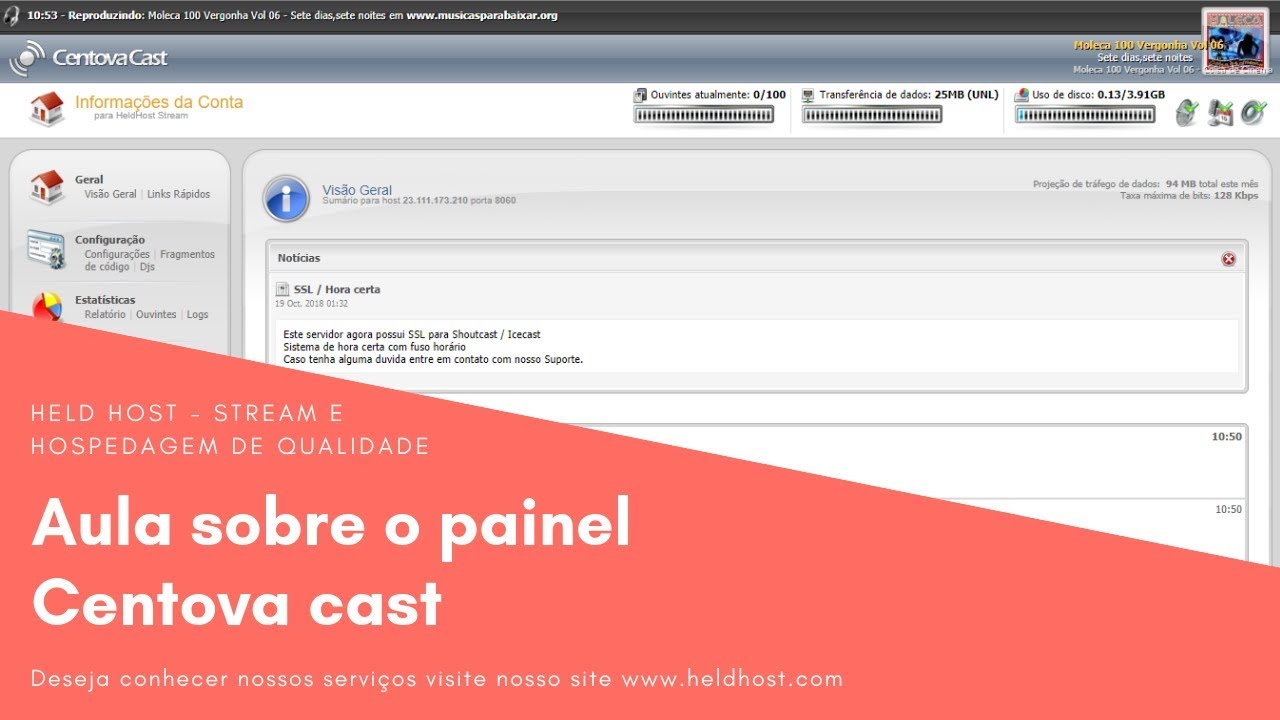 Aula sobre o painel Centova Cast - YouTube