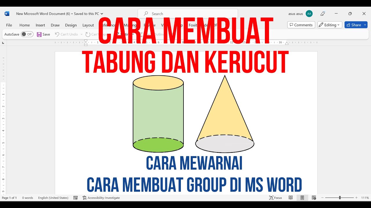 CARA MEMBUAT TABUNG DAN KERUCUT DI WORD - YouTube