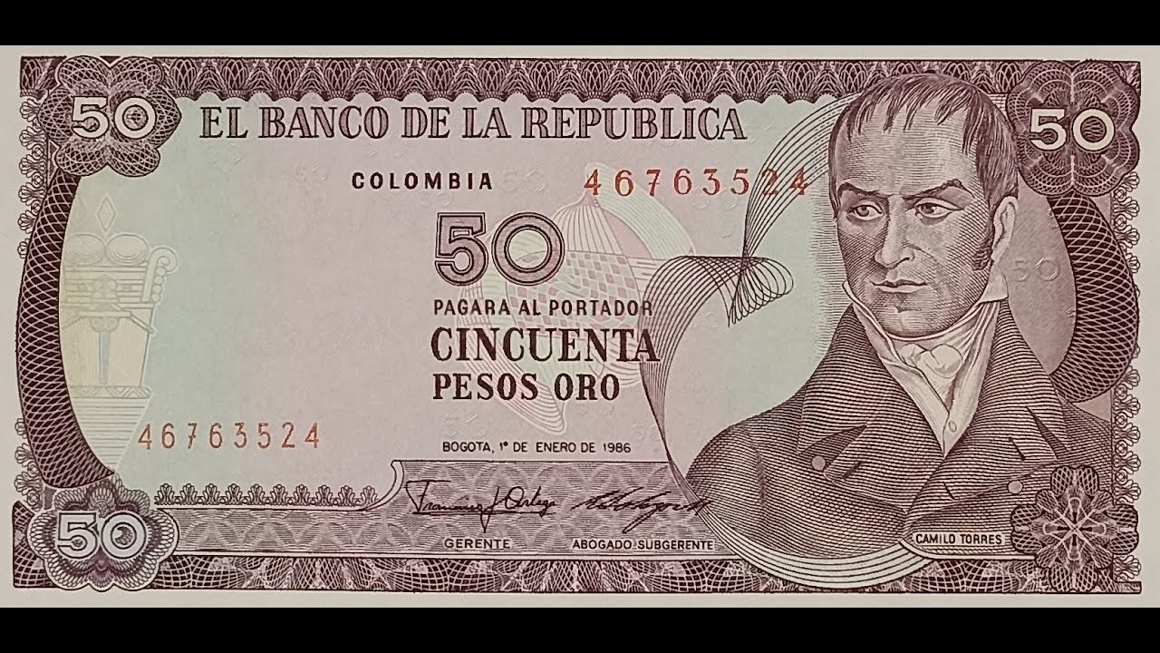 COLOMBIA KOLUMBIEN 50 PESOS ORO 1986 PAPER MONEY BOGOTA Colombian ...