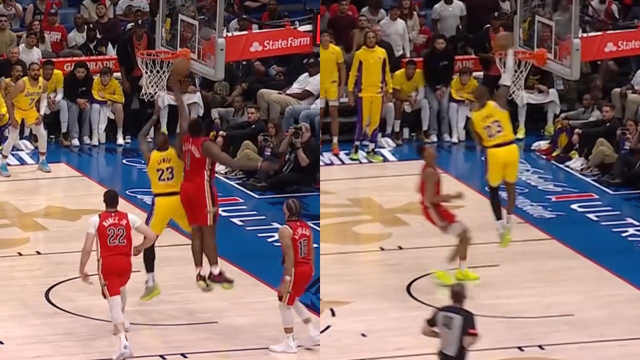 Zion block on Lebron then misses a layup and Lebron dunks to finish the ...