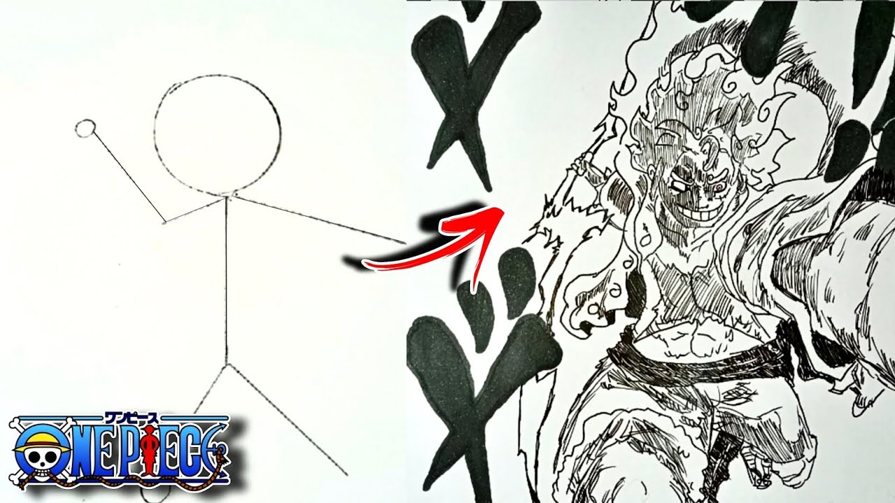 How to Draw Luffy Gear 5 Full Body out of Stick Man | Easy Step by Step ...