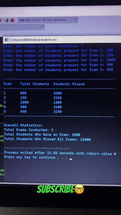 Exam Stats In C Ide Dev C Cppprogramming Codingtime Codinglife Youtube