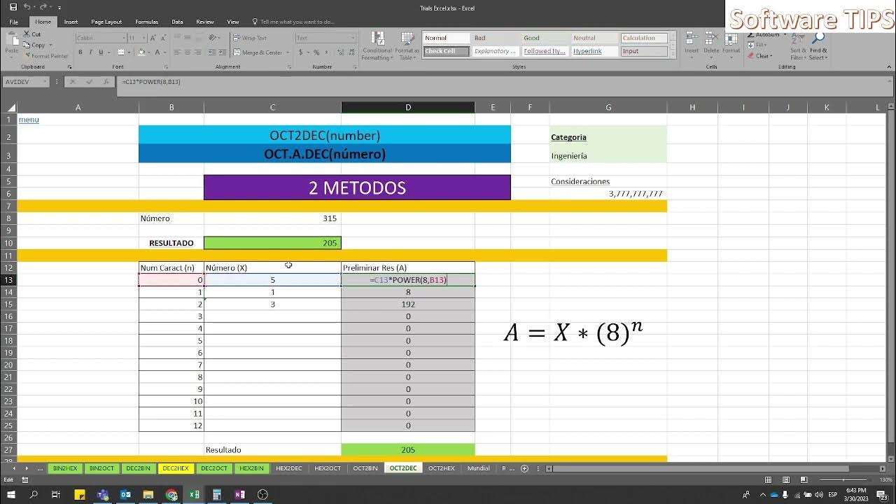 2 Metodos para Convertir de número Octal a Decimal excel. Función limitada OCT2DEC o Manual ...