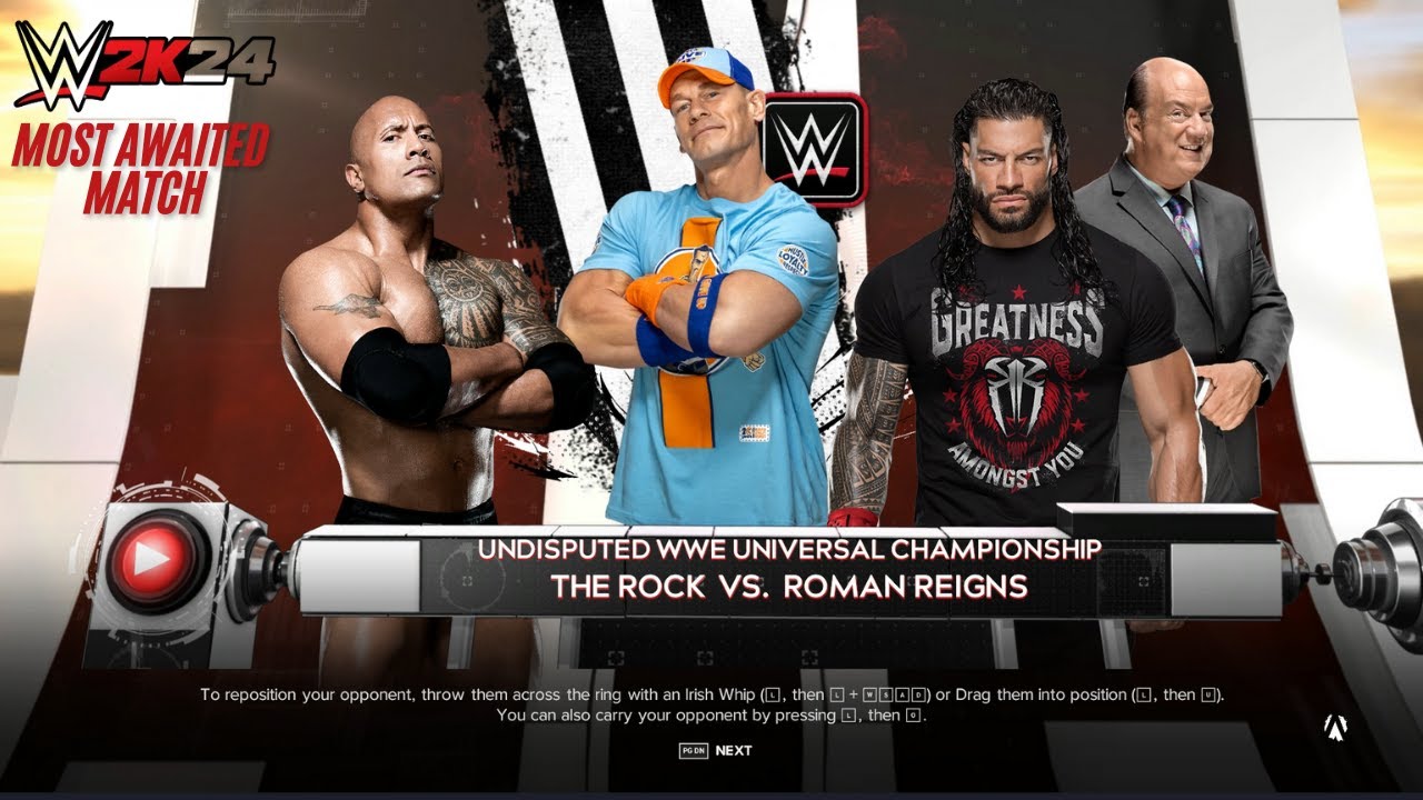 Roman Reigns vs The Rock with John Cena as Special Referee | WWE 2K24 ...