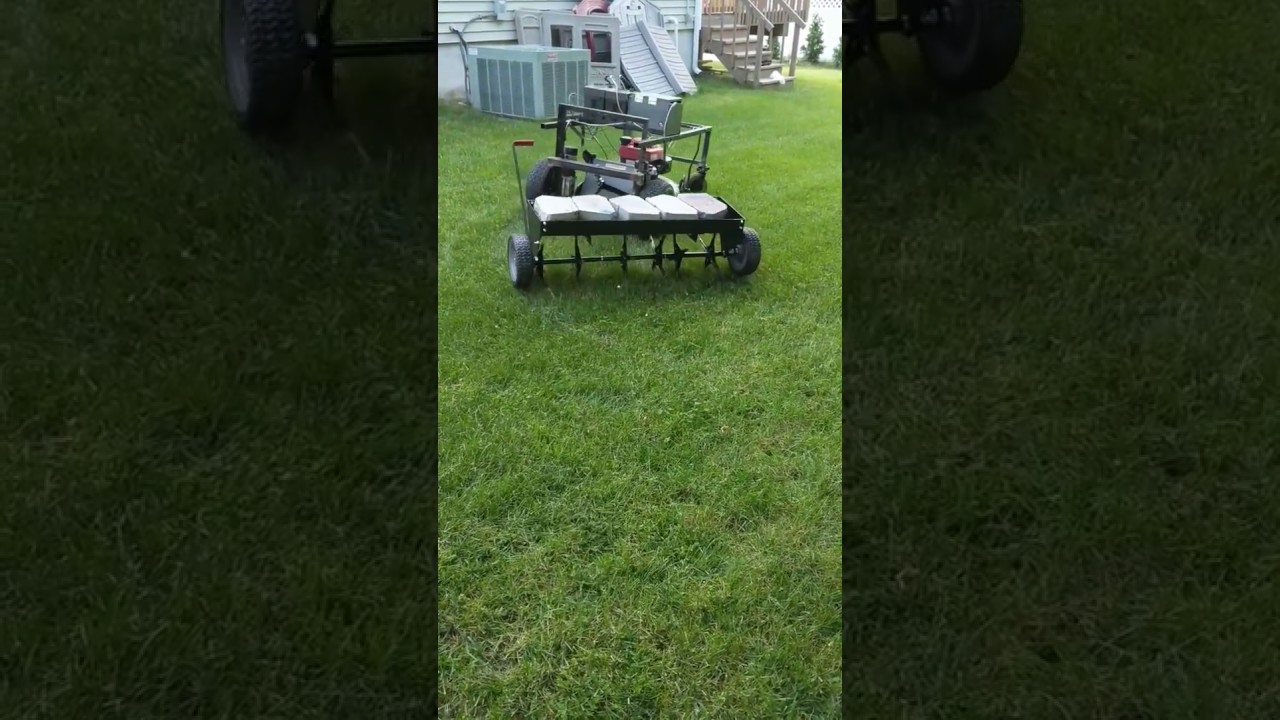 Remote control lawn mower towing aerator - 3 - YouTube