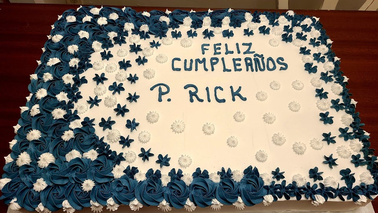 Pastel de una plancha, decorado en azul rey y blanco. - YouTube