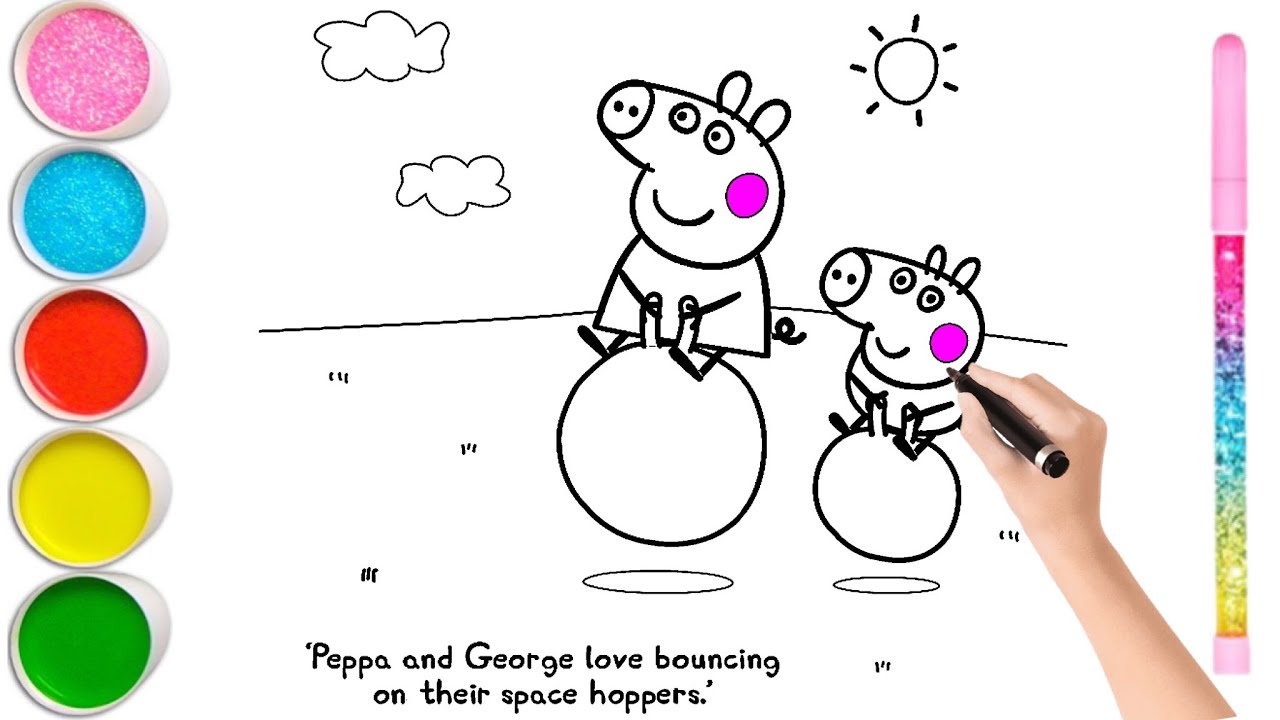 How to draw Peppa pig, George pig for Kids | Easy Peppa Drawing ...