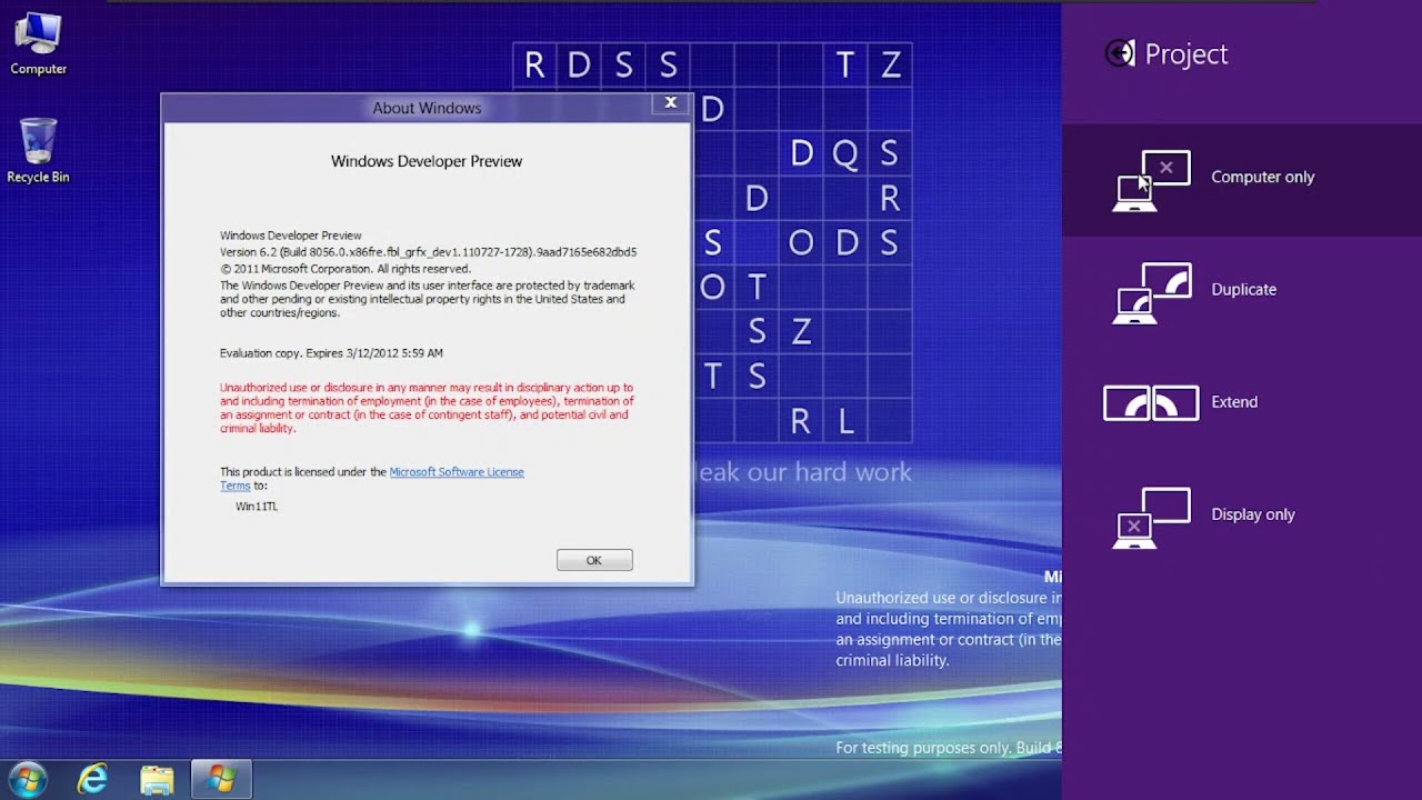 Windows 8 Build 8056 - Aero - YouTube
