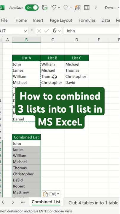 How to combined 3 lists into 1 list in MS Excel. #excel #exceltips #exceltricks #shorts ...