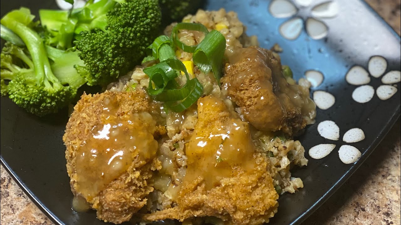 Orange lions Maine mushroom, cauliflower rice and broccoli - YouTube