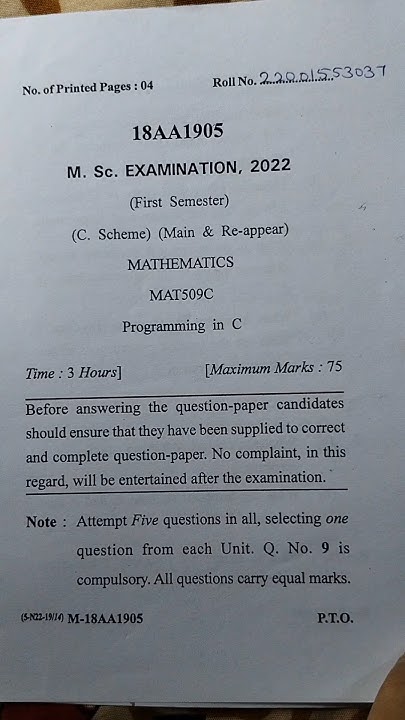 DCRUST Msc Mathematics 1st sem Programming in C 2022#shorts #shortvideo ...