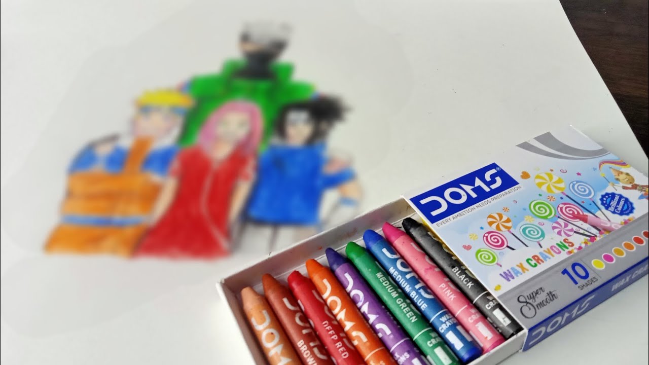 DRAWING with 10Rs wax crayons // Naruto, Kakashi, saske, sakara team7 ...