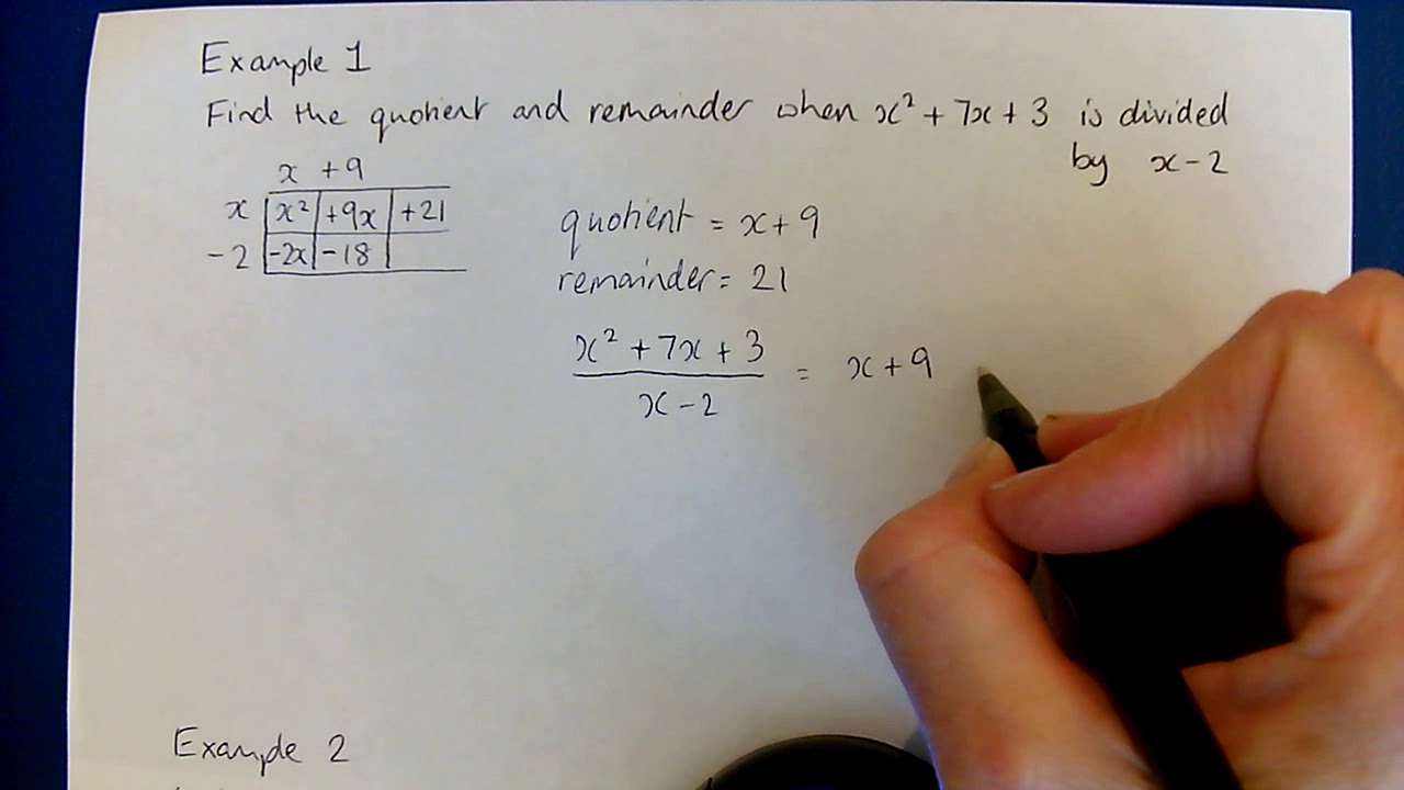 Algebraic Division With Remainder Grid Method YouTube Algebraic Division With Remainder Grid Method YouTube