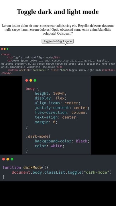 easy dark mode button in html css and javascript #shorts #coding #html #javascript #css - YouTube