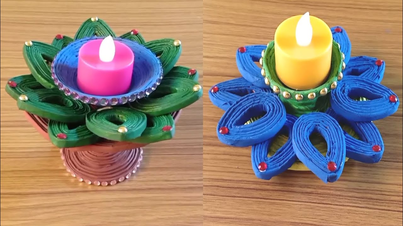 How To Make Paper Flower Diwali Decor!!2EasyPaper Diya Making Ideas ...