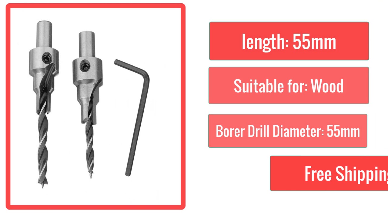 Pilot Drill Bits Set Reamer Screw Wood Window Hinge Hole Saw Chamfer 4 ...