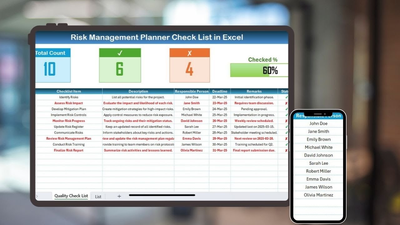 Risk Management Planner Checklist in Excel - YouTube